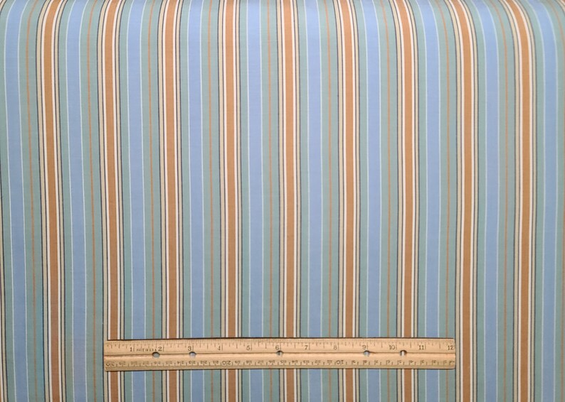 Light Blue, Aqua, Gold, Tan, White Vertical Stripe (parallel to Selvage ...