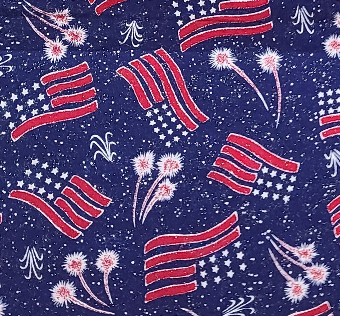 Fabric Traditions 1999 - Dark Blue Fabric / Red and White Fireworks and ...