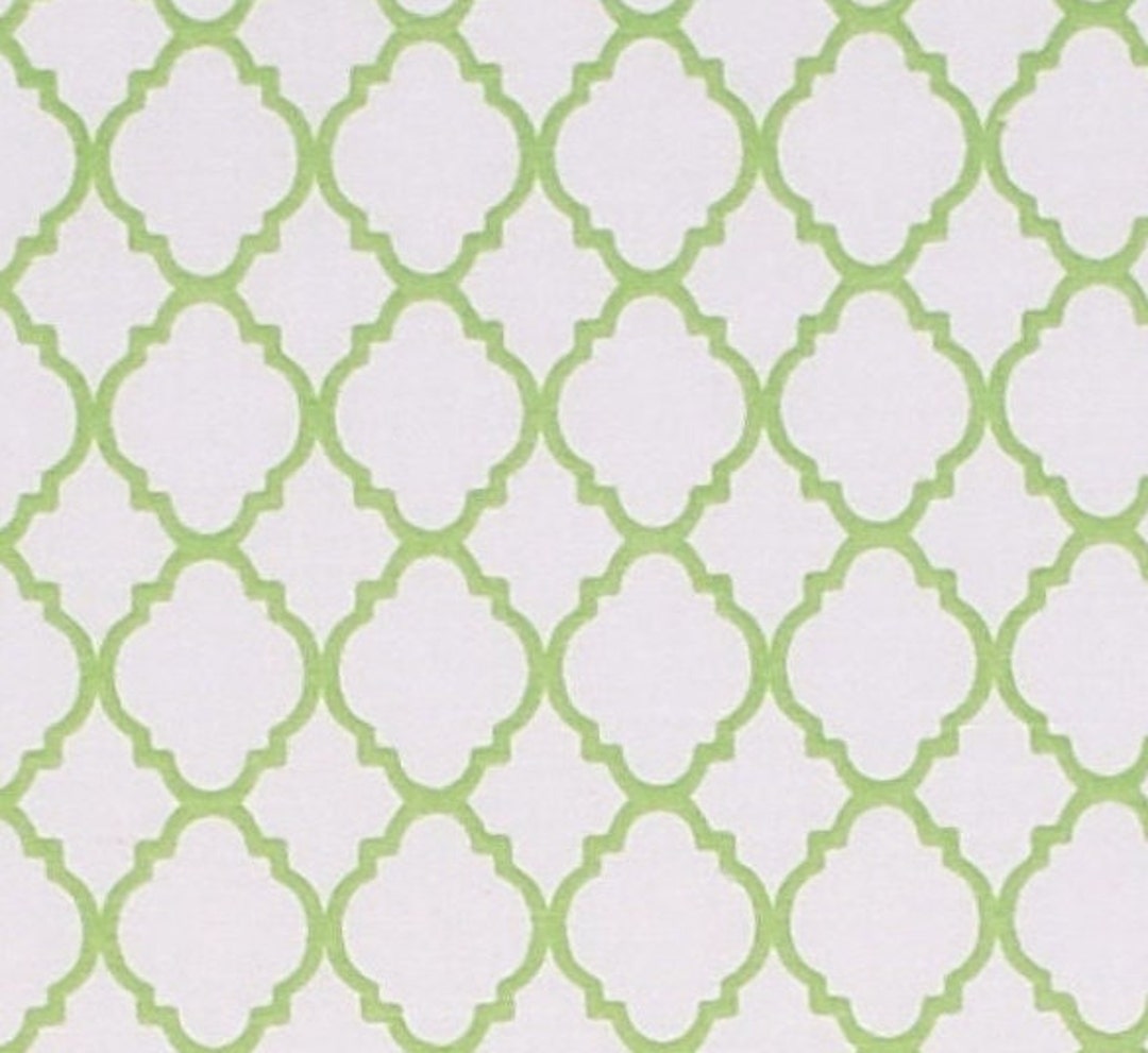 White Fabric - Lime Green Lattice Pattern - Etsy