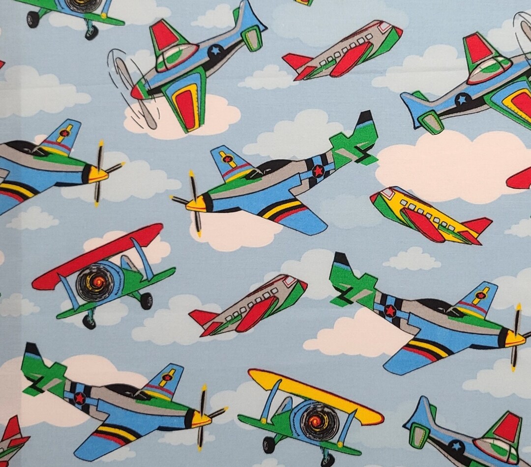 EOB Light Blue Fabric / Sky Fabric / Clouds / Primary Colored Airplane ...