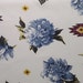 58" WIDE White Fabric / Slate Blue Flower / Purple, Gold Symbol ...