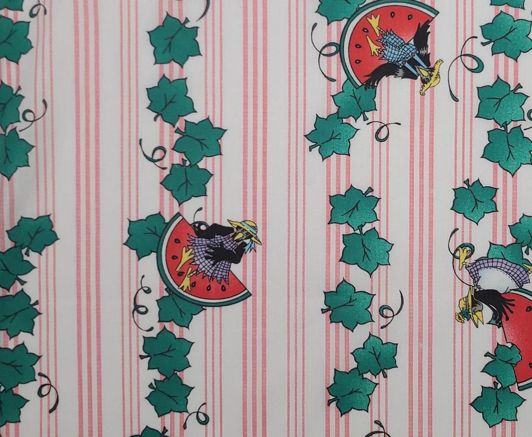 By Laurie for Daisy Kingdom 1995 Watermelon Crow Allover #7202 - Pink and White Ticking Stripe ...