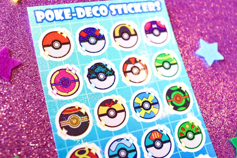 Poke-deco Glittery Sticker Sheet - Etsy