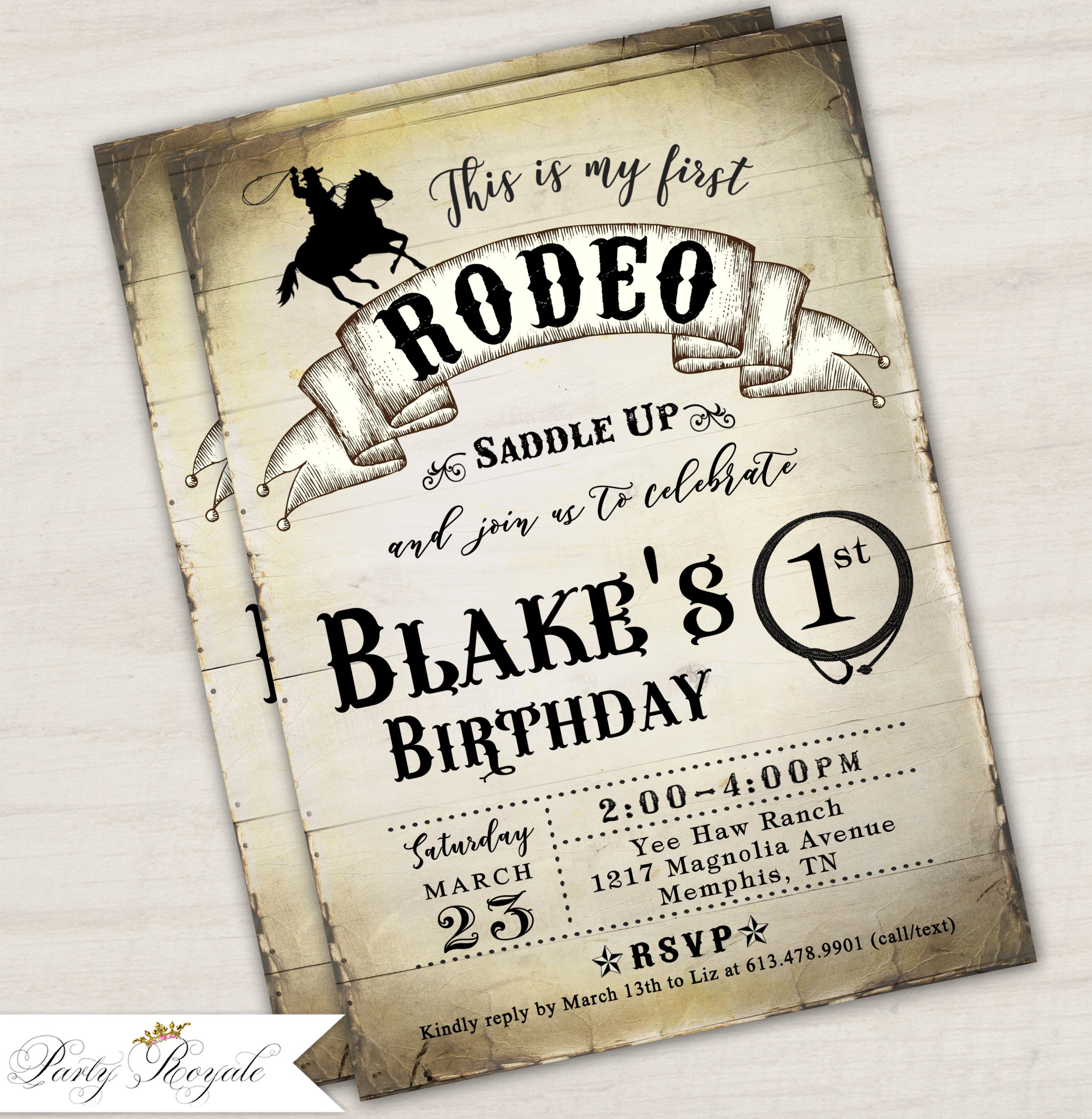 Paper Paper & Party Supplies Cowboy Birthday Invitation Personalized ...