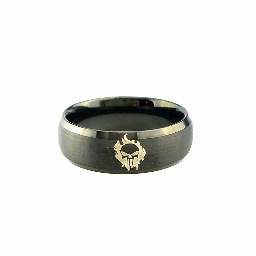 Punisher Ring, Burning Skull Ring, Biker Ring, Tungsten Ring, Tungsten ...