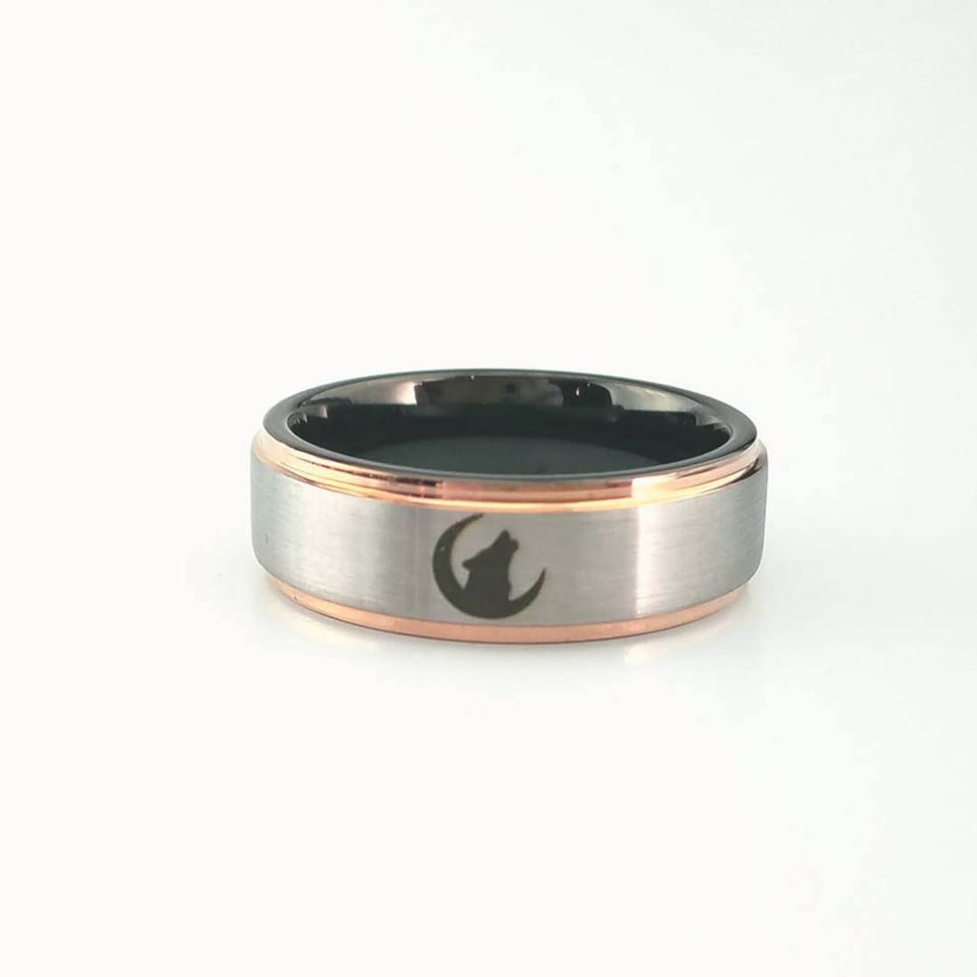 Wolf Ring, Half Moon Howling Wolf Wedding Band, Tungsten Carbide ...