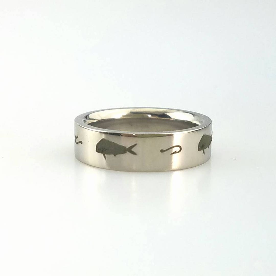 Titanium Wedding Band Fish and Hook Wedding Ring Custom Size and Width ...