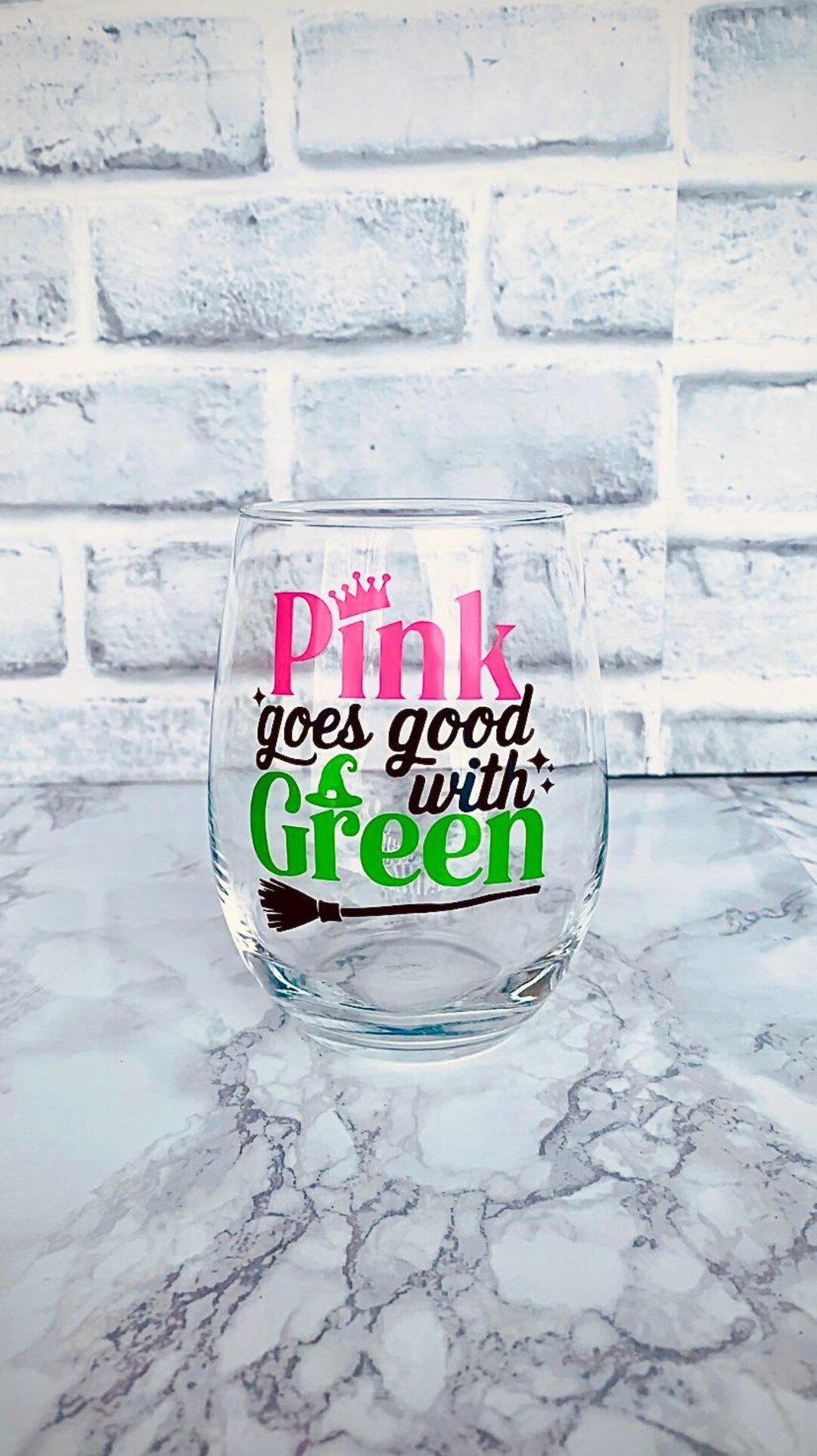 Pink Goes Good With Green Wicked Inspired Stemless Wine Glass, Glinda ...