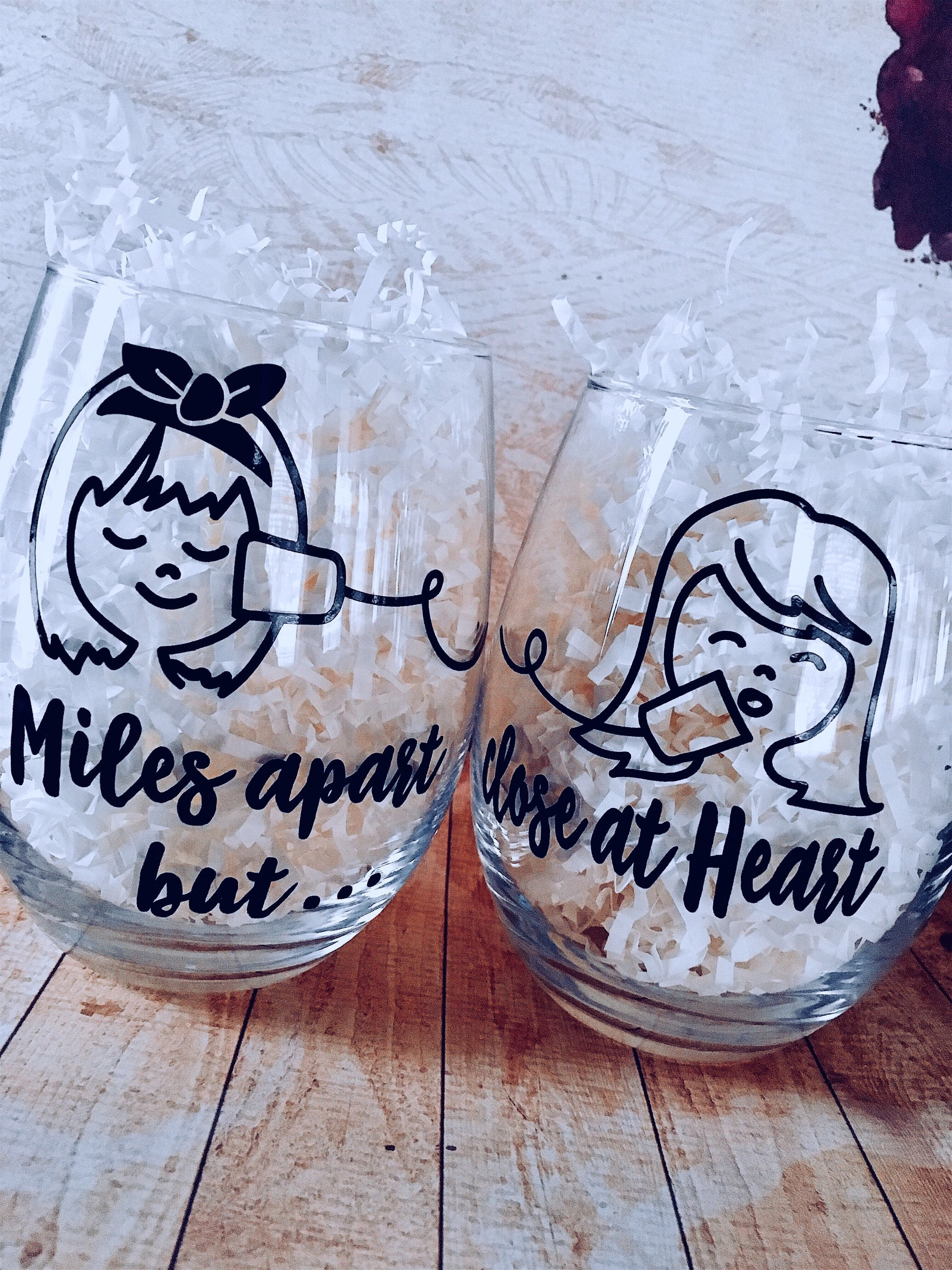 Long Distance Friendship Stemless Wine Glass Set Best Friends | Etsy