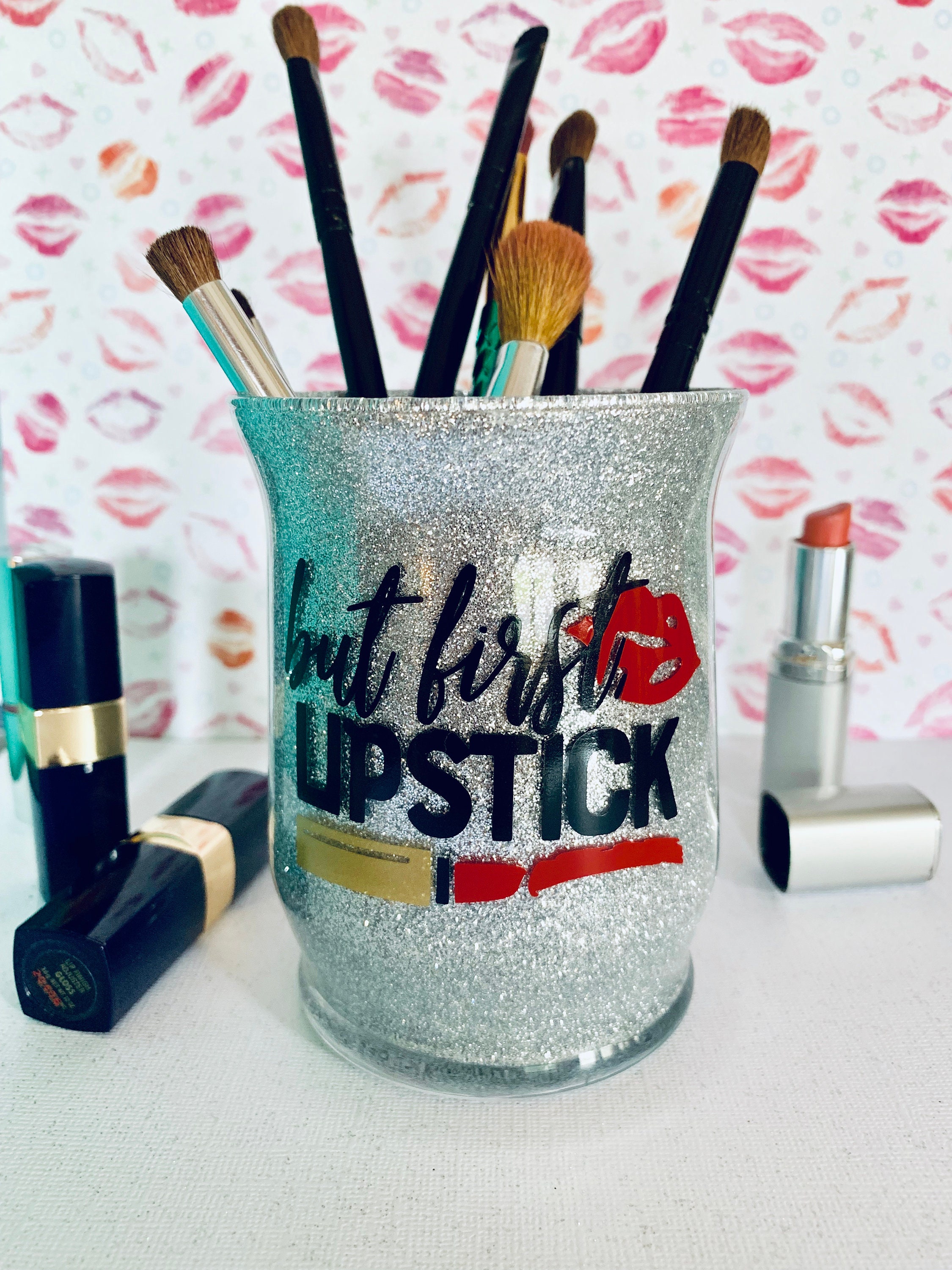 Silver Glitter Lipstick Makeup Brush Holder Makeup Lover | Etsy