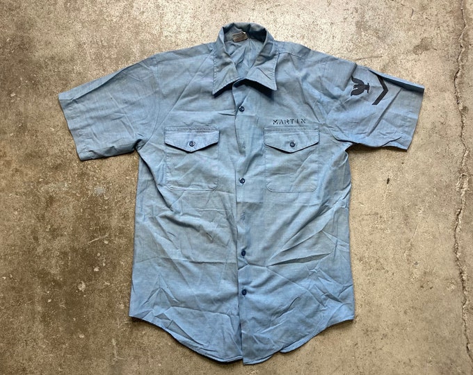 Vintage 1970s 80s Seafarer USN US Navy Chambray Short Sleeve Shirt Sz ...