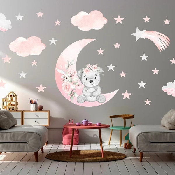 Teddy Bear Girl Nursery Wall Stickers - Etsy