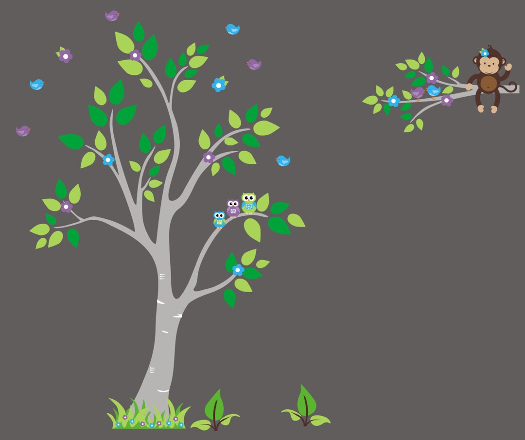 Gray Tree Decal Gray Tree Sticker Nursery Tree Decal Wall Decals ...