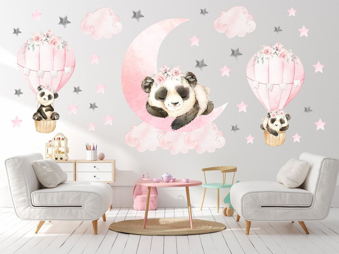 Panda Nursery Wall Decals Cute Panda Wall Decor Pink - Etsy
