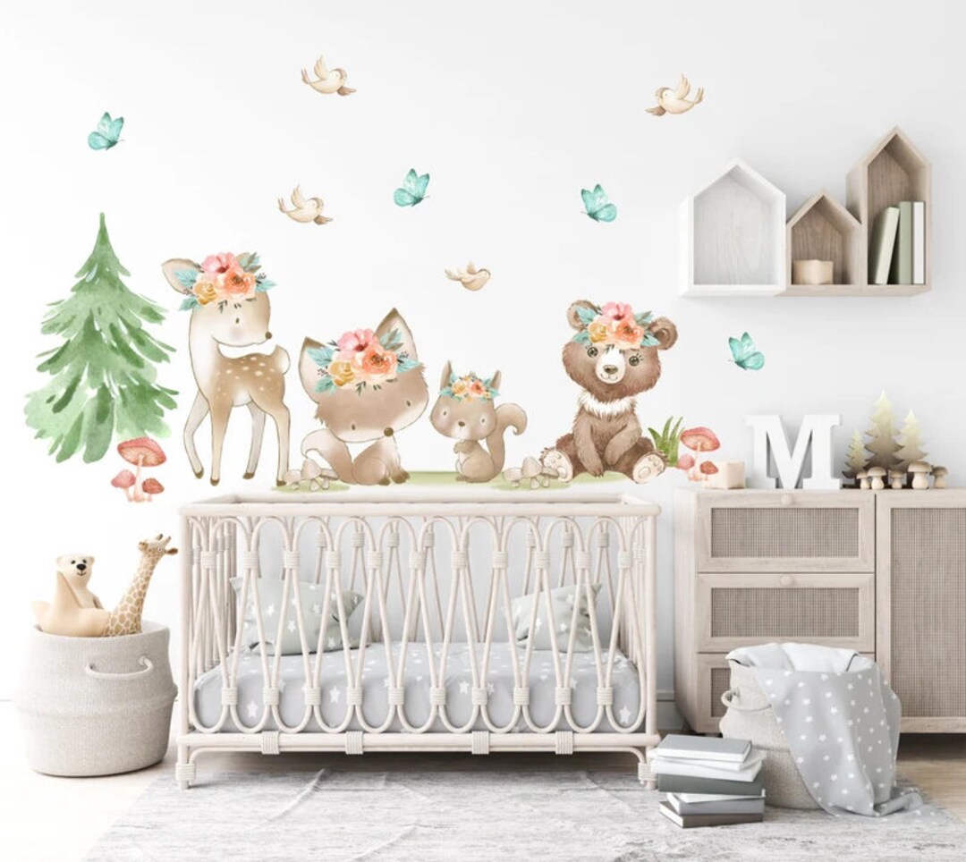Cute Woodland Animals Nursery Wall Decals Forest Animal Stickers Baby ...