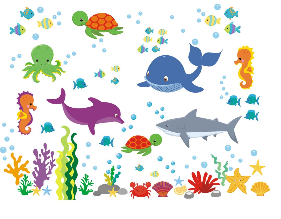 Marine Life Decals Oceanic Wall Decal Under the Sea Wall Decal Shark ...