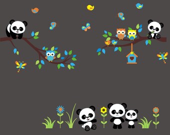 Nursery Panda Bear Bamboo Tree Wall Nursery Decal Art Forest - Etsy