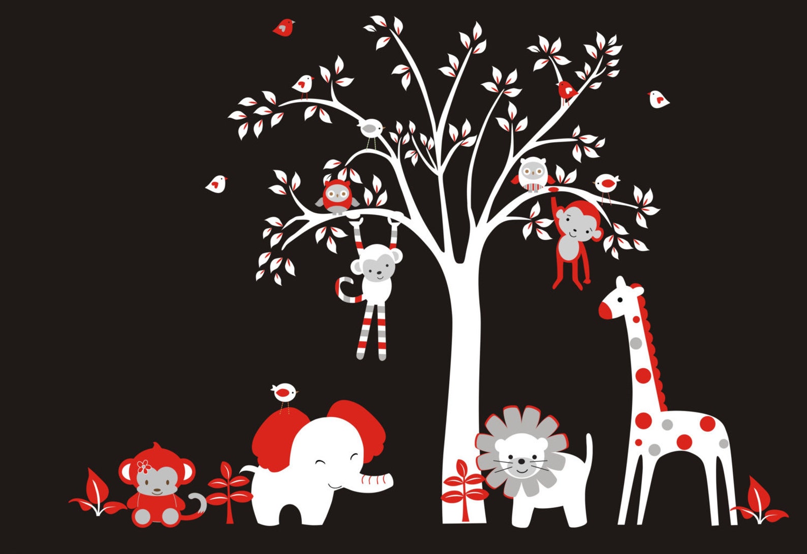 Red Animal Wall Decals Red Themed Decor Wall Decals | Etsy