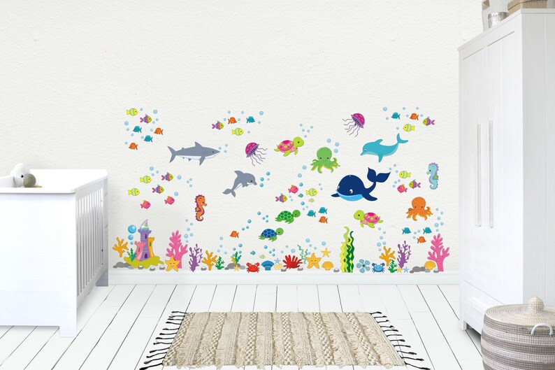 Sea Ocean Wall Decals Fish Sharks Wall Decals Ocean Marine - Etsy
