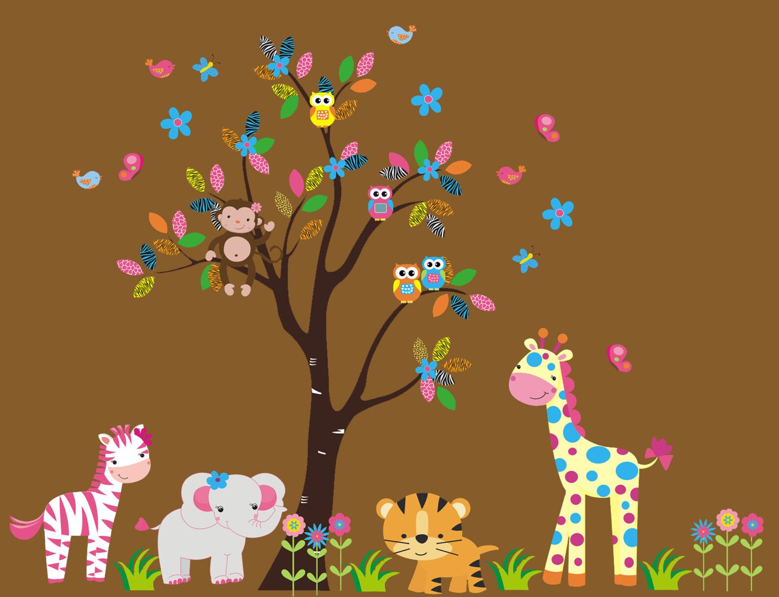 Fun Color Wall Decals Cute Animal Wall Stickers Peel and - Etsy