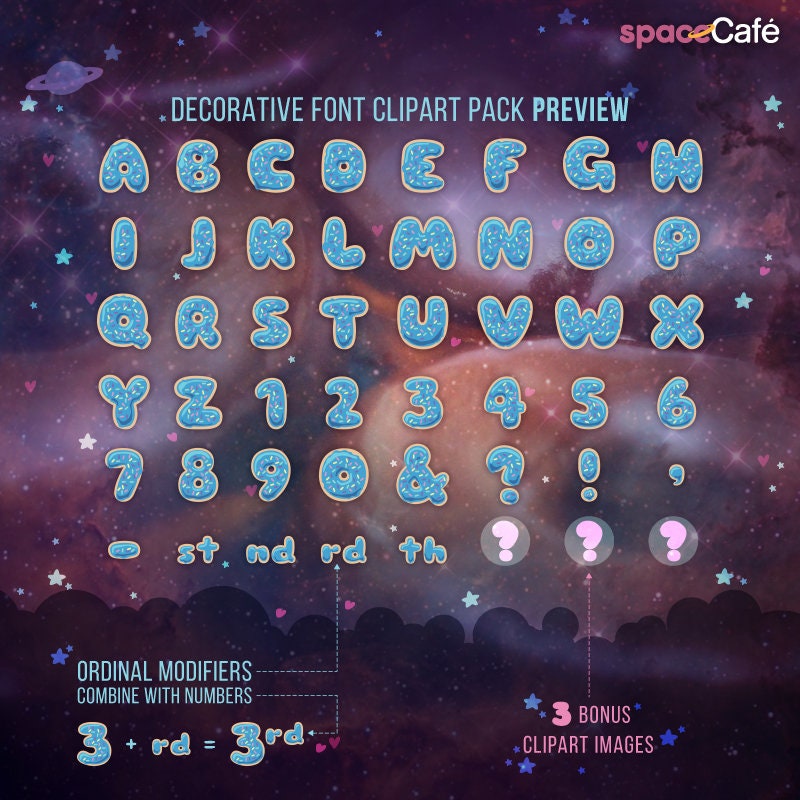 Blue Donut Font Alphabet Clipart Pack - 48 Hi-res PNG Printable Letters ...