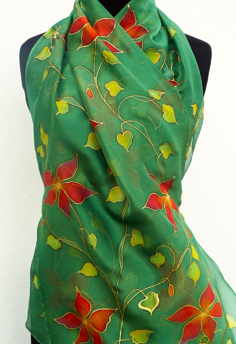 Hand Painted Floral Silk Scarf Long Chiffon Silk Stole in - Etsy