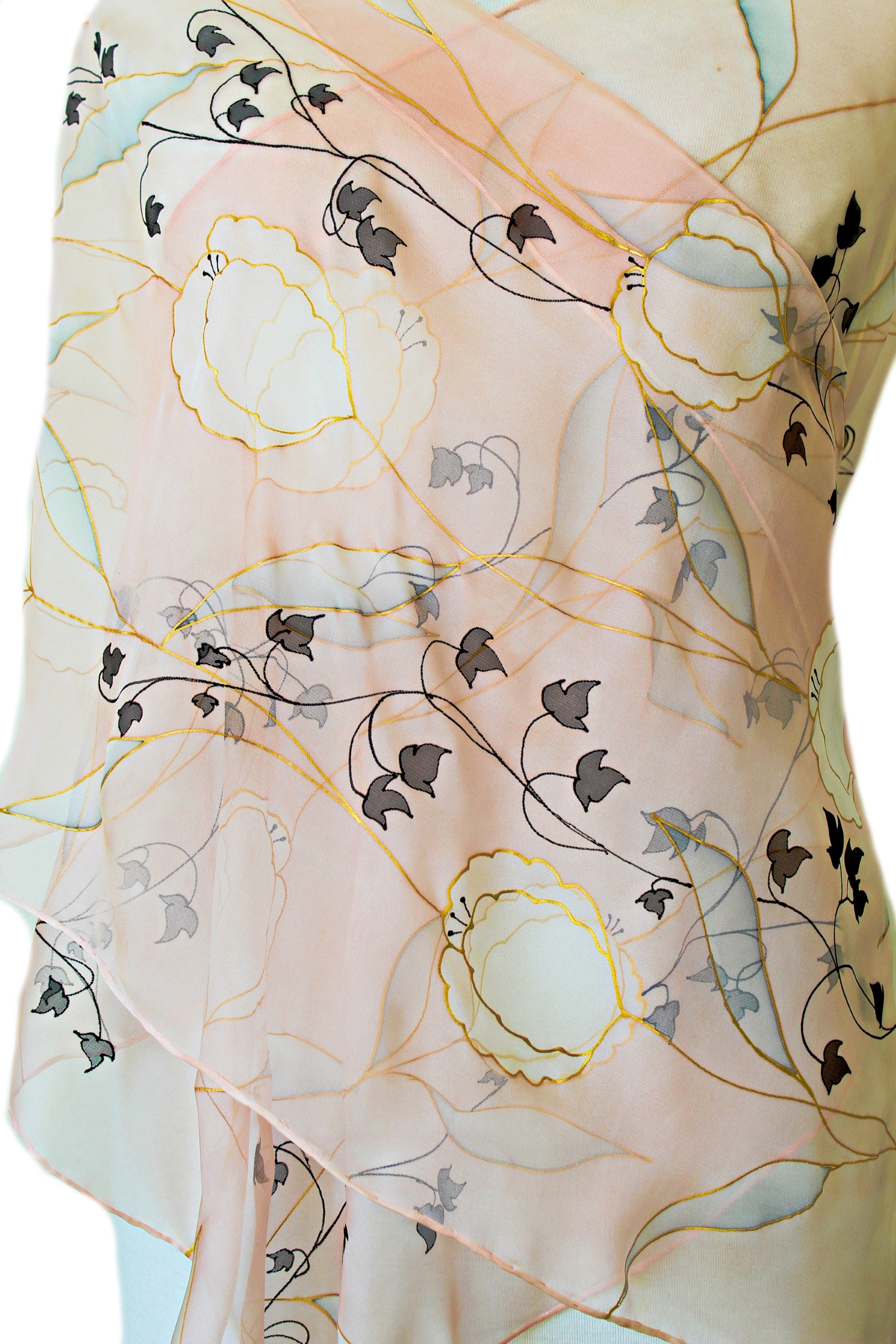 Blush Silk Scarf Long Handpainted - Rose Gold Chiffon Wrap - Dusty Pink ...