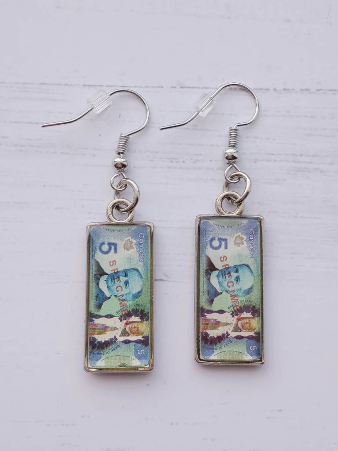 5 Dollar Bill Dangle Earrings. Canadian Money, Cash. Real Looking. Fun ...