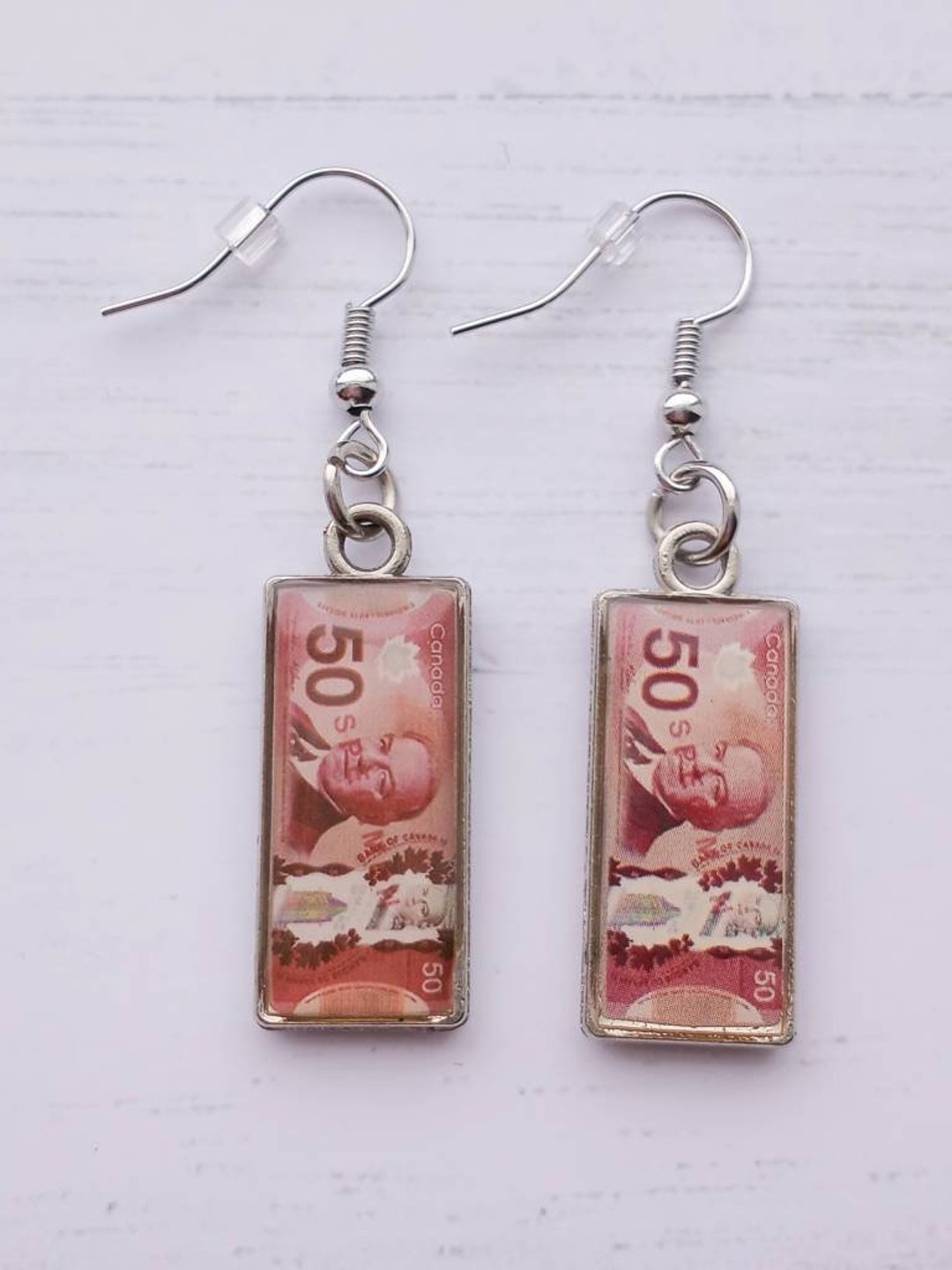 50 Dollar Bill Dangle Earrings. Canadian Money, Cash. Real Looking ...