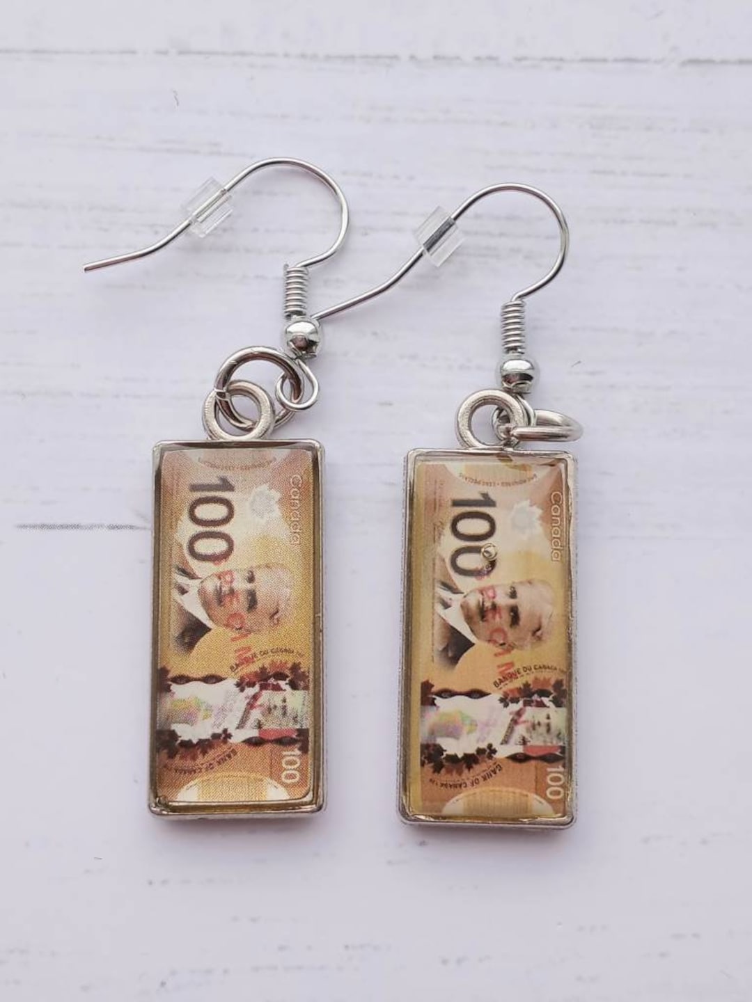 100 Dollar Bill Dangle Earrings. Canadian Money, Cash. Real Looking ...