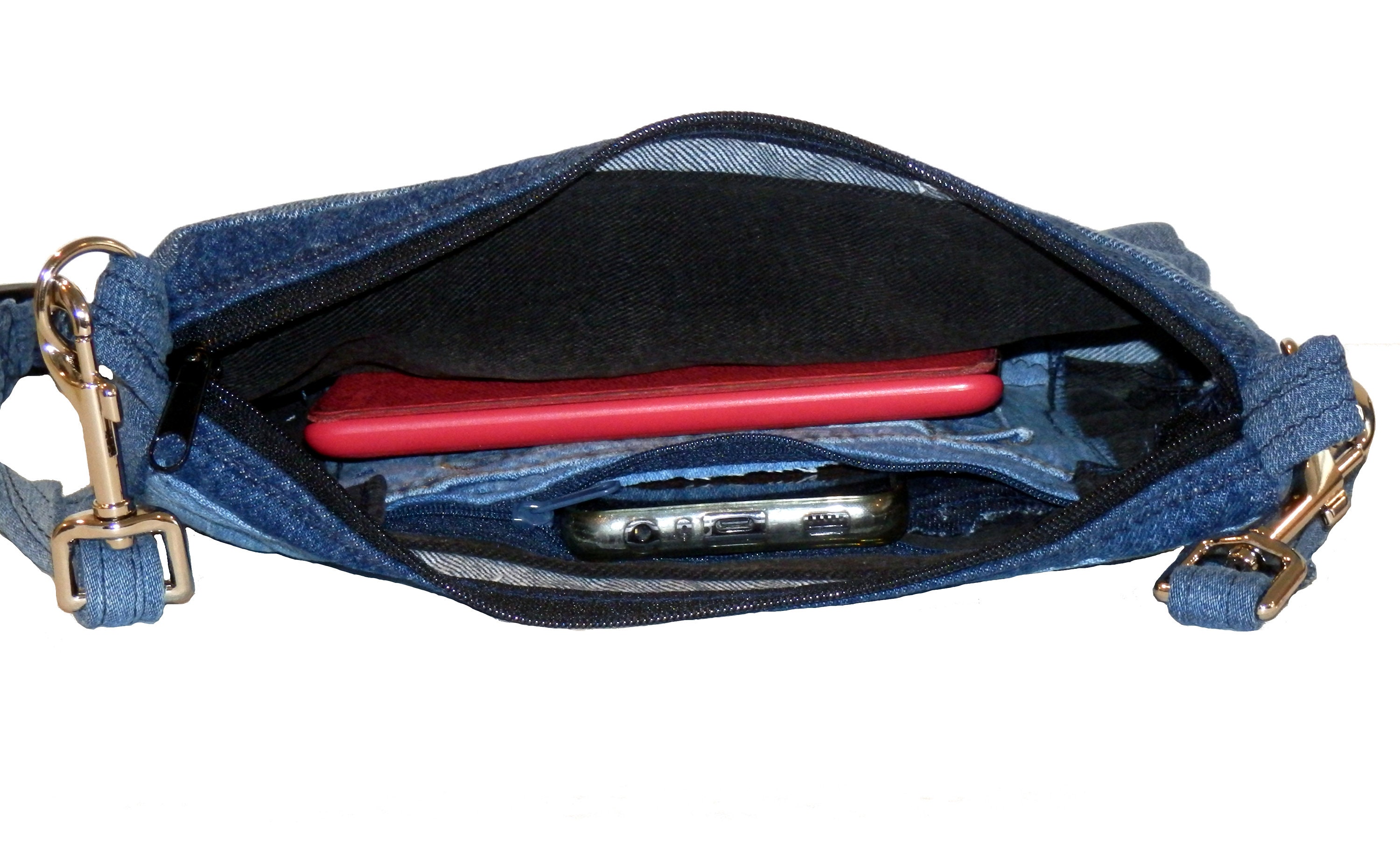 Patchwork Denim Cross Body With Zipper 9 by 11in Bag, Recycled Jean Bag ...