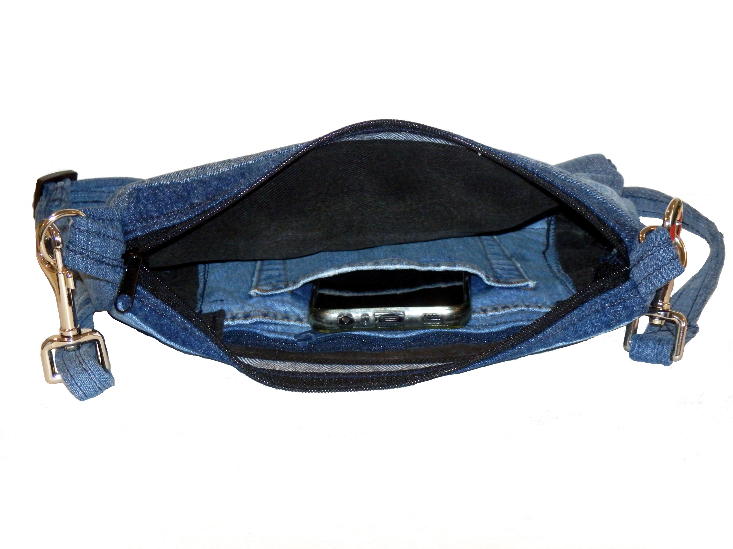 Patchwork Denim Cross Body With Zipper 9 by 11in Bag, Recycled Jean Bag ...