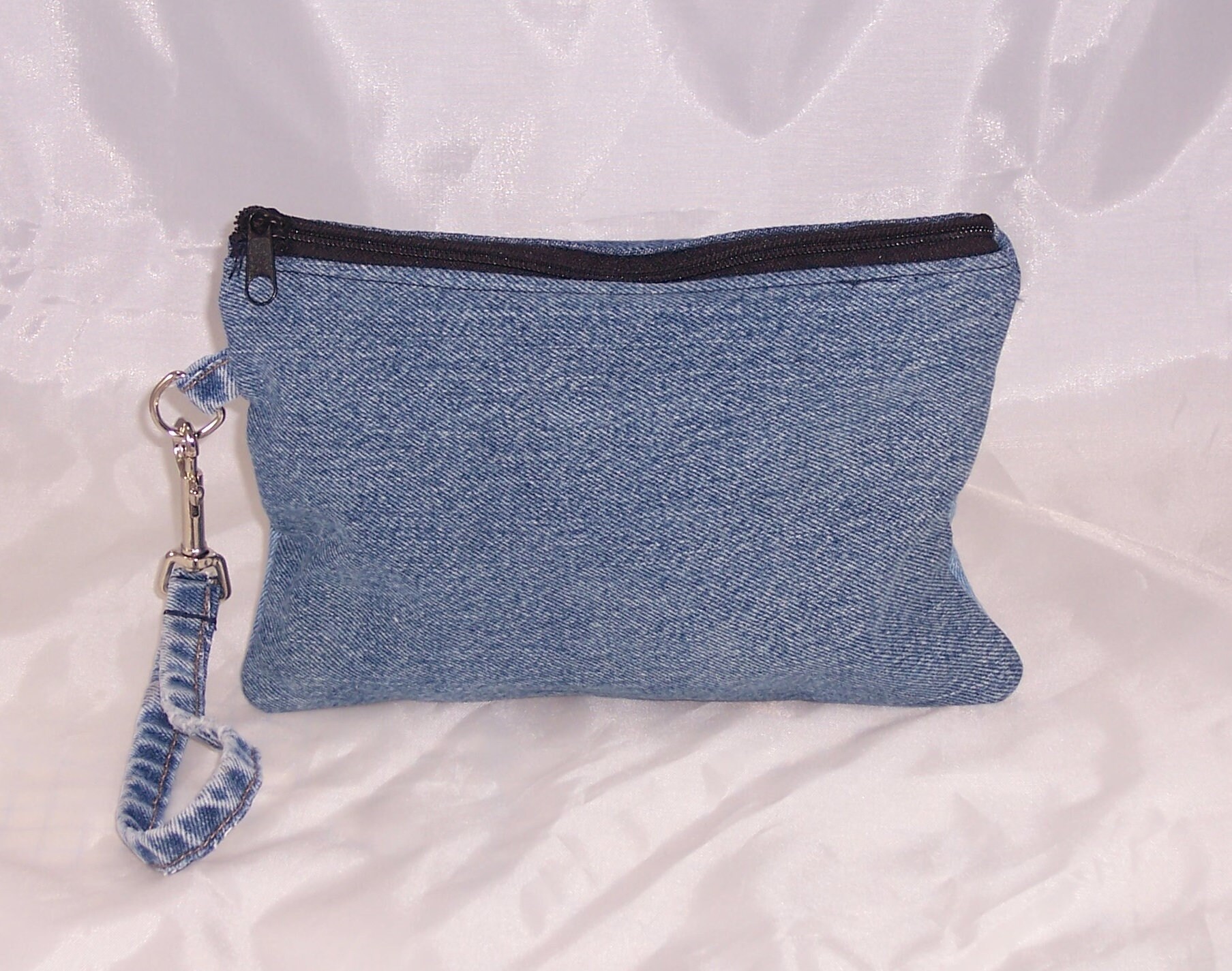 RH Small Zippered Denim Pouch 10 by 7in With Strap Recycled - Etsy