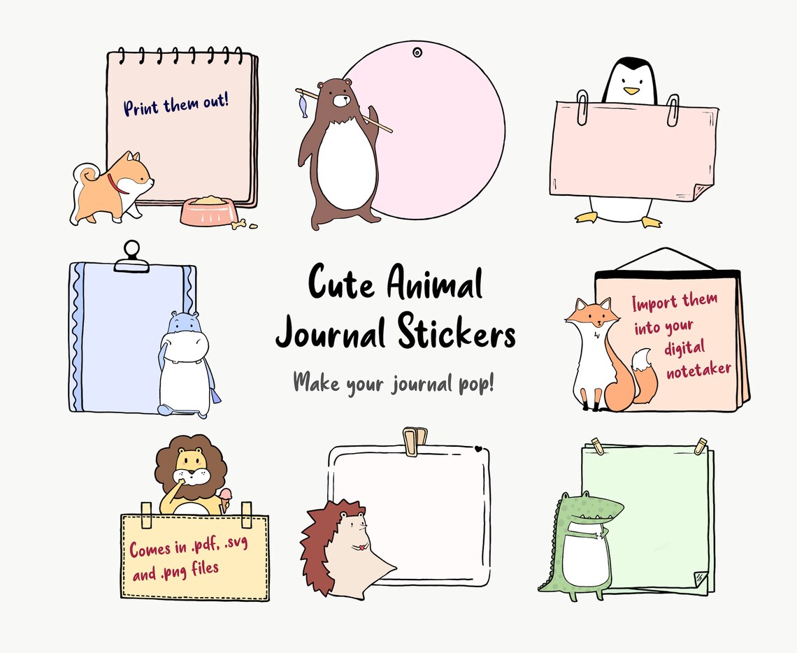 Cute Animal Journal Sticky Notes Hand Drawn Borders for Note - Etsy