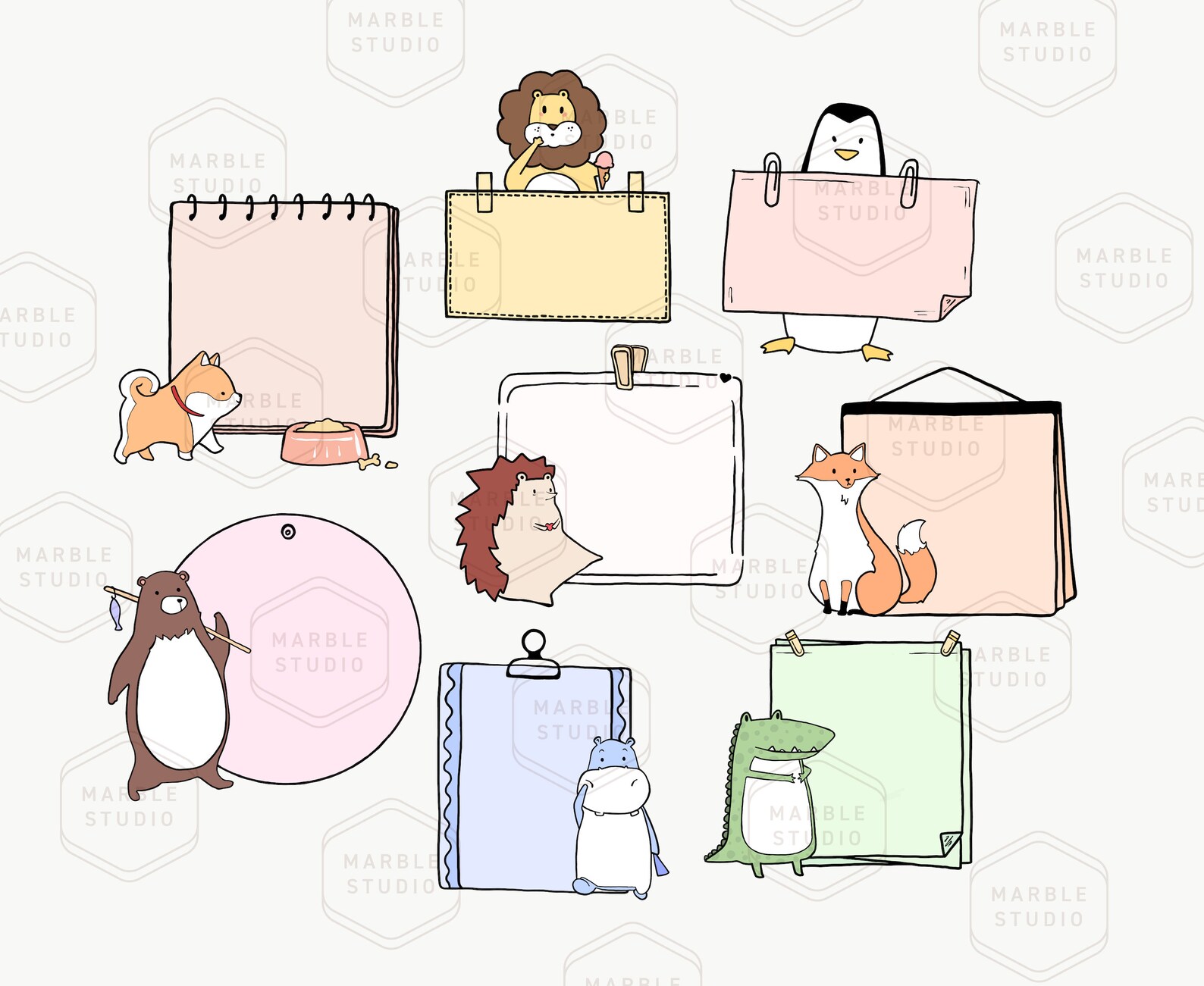 Cute Animal Journal Sticky Notes Hand Drawn Borders for Note - Etsy