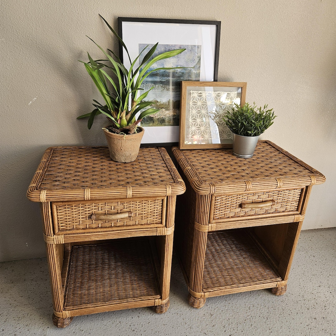 Sold***pair of Cute Wicker Nightstands - Etsy