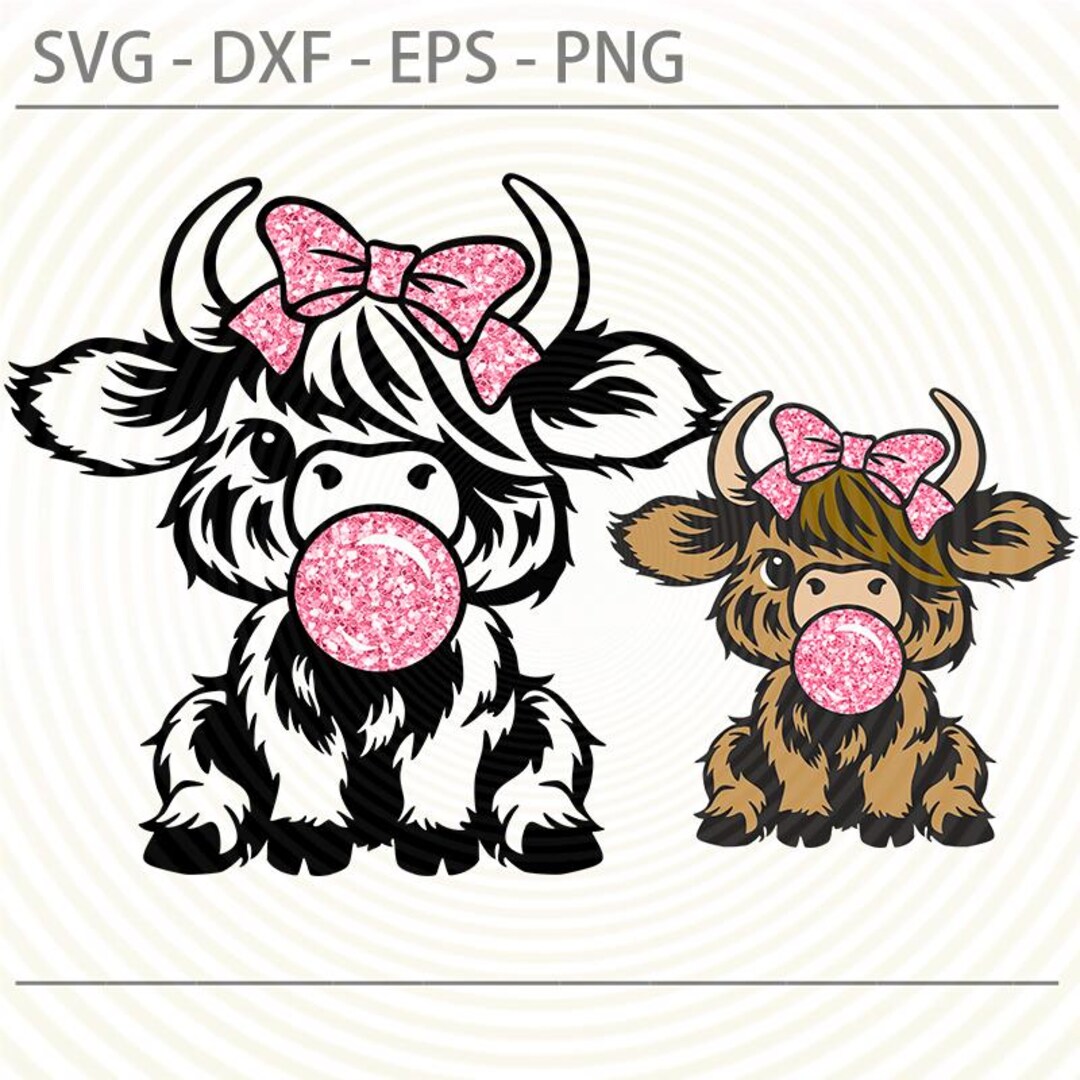 Highland Cow SVG With Bow and Bubble - Cute Farm Animal Cut File for ...