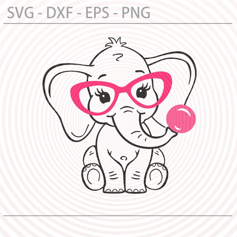 Elephant Blowing Bubble Gum Svg Cute Funny Elephant Face - Etsy
