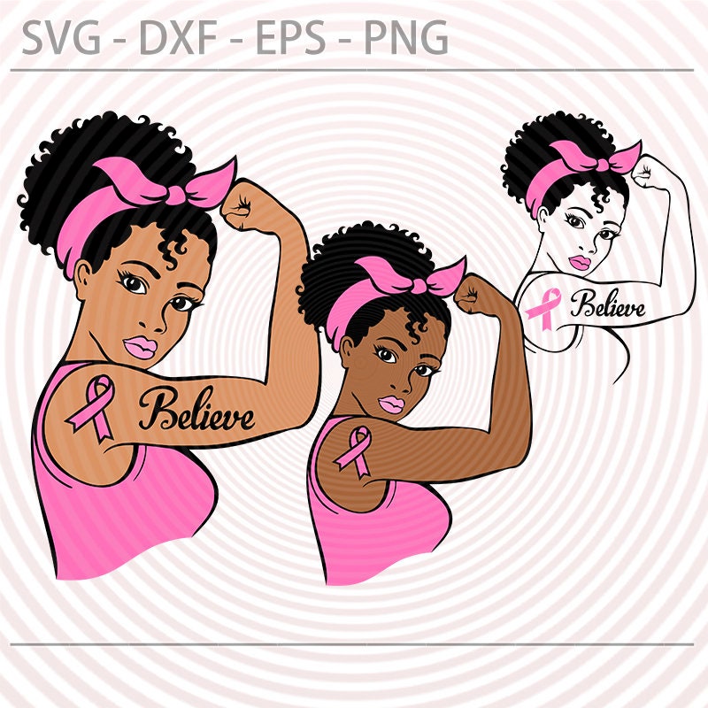 Breast Cancer Afro Rosie Riveter SVG: Pink Ribbon, Girl Power (digital ...