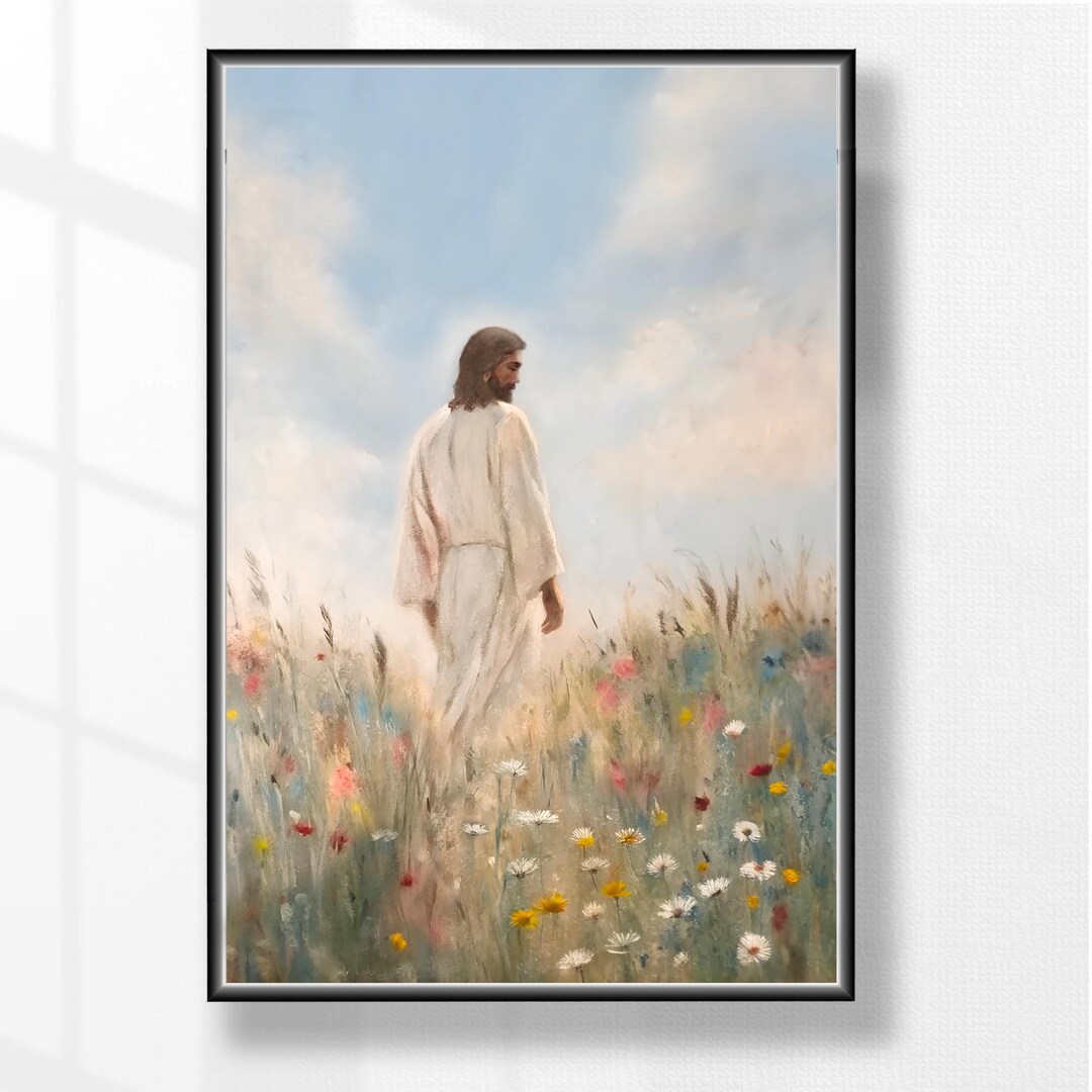 Jesus in Flower Field Art PRINTABLE, Christ Lds Art Digital, Christian ...