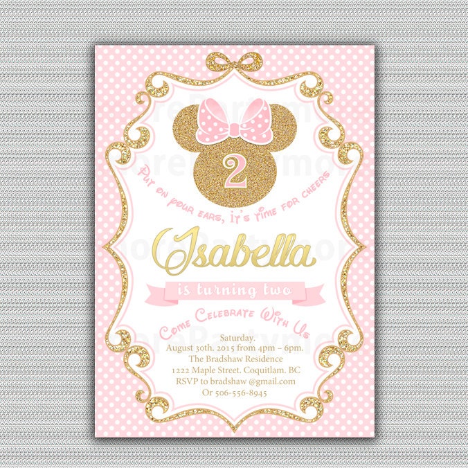 Pink and Gold Minnie Mouse Birthday Party Invitation First | Etsy