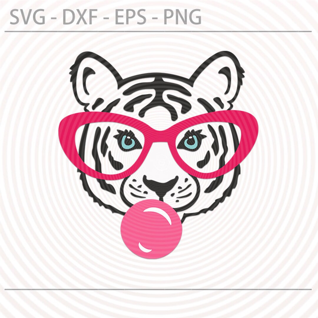 Tiger Head Face With Eyeglasses SVG Cut File, Funny Tiger Blowing ...