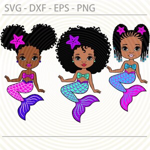 Afro Mermaid Girl Svg, Afro Princess Svg Png, Cute Little African ...