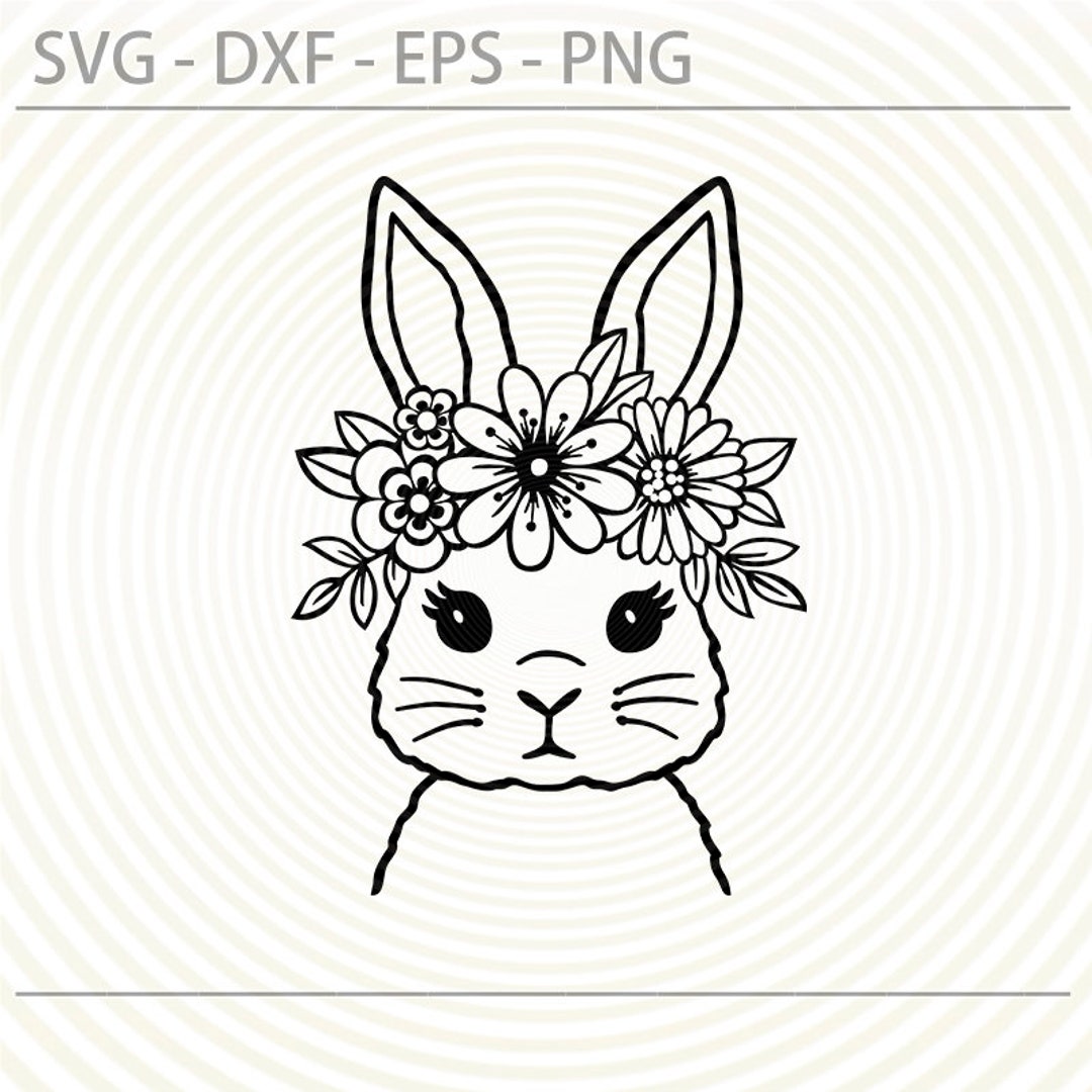 Cute Easter Bunny SVG, Bunny With Floral Flowers Crown, Rabbit Bunny ...