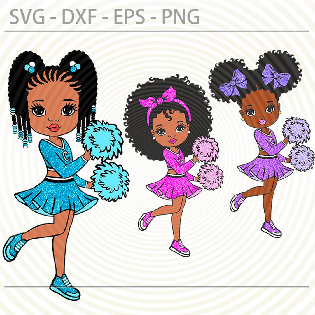 Cheer Girl Bundle, Cheerleader Afro Princess Svg, Cute Black African ...