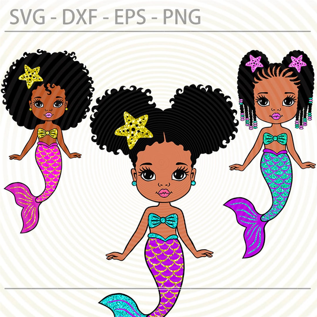 Afro Mermaid Girl SVG: African American Princess Cut Files - Etsy