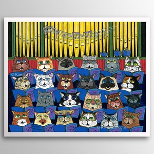 Choir Cats - Memory | Art Print | Whimsical Cat Vocalists Singing in a ...