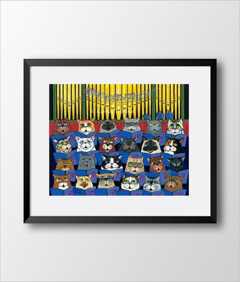 Choir Cats - Memory | Art Print | Whimsical Cat Vocalists Singing in a ...
