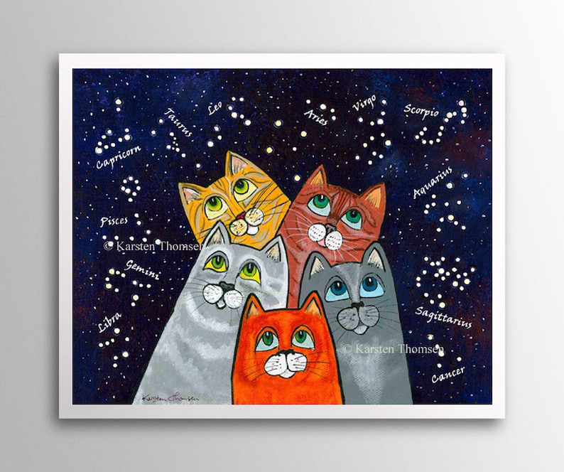 Stargazing Cats – Counting Stars | Art Print | Whimsical Cats Counting ...