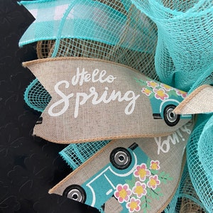 17” Spring Deco Mesh “hello Spring” Truck Centerpiece / Candle Holder ...